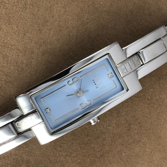 Elle | Accessories | Vintage Elle Paris Silver Tone Watch Blue Dial ...